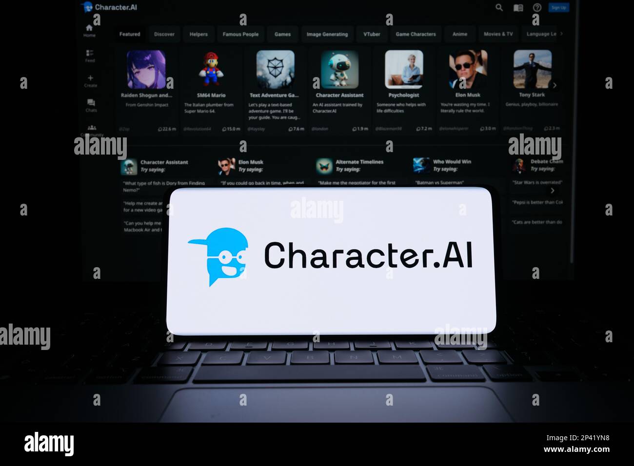 Character AI logotype seen on smartphone screen. Blurred Character.AI ...