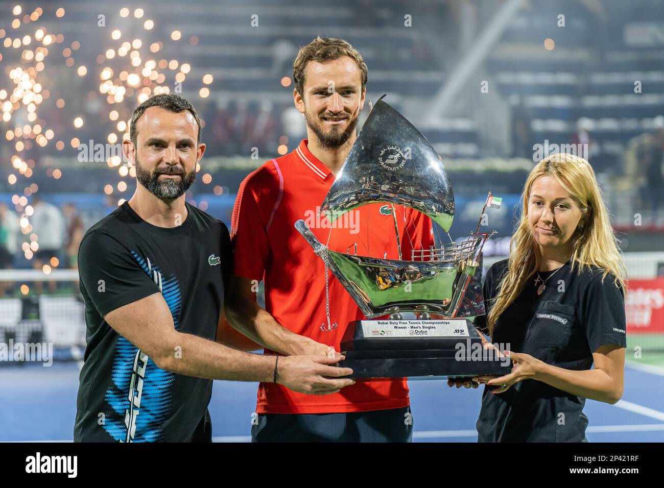 Eric Hernandez, Daniil Medvedev and his wife Daria Chernyshkova pose ...