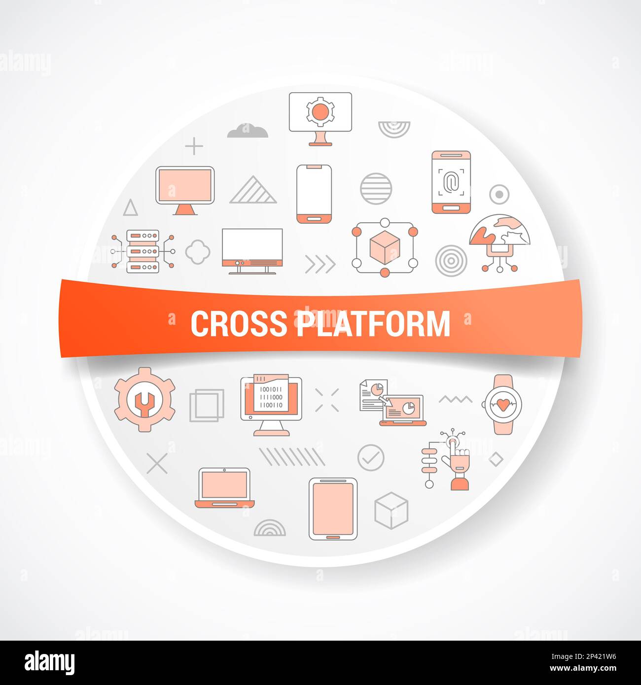 cross platform concept with icon concept with round or circle shape for badge vector Stock Photo ...