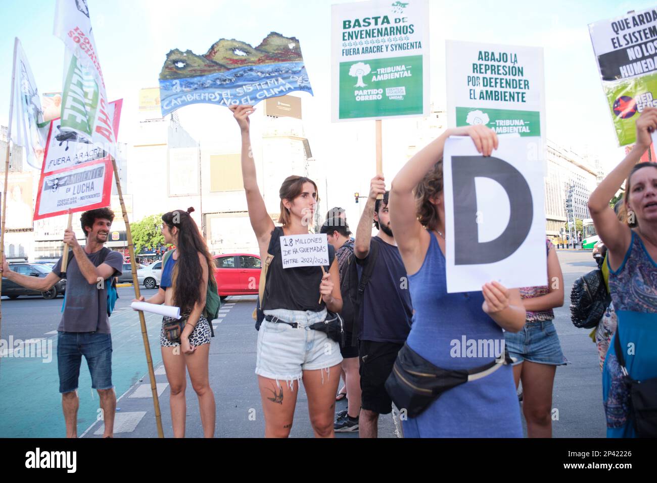 Buenos Aires, Argentina; March 3, 2023: Global Climate Strike. Young ...