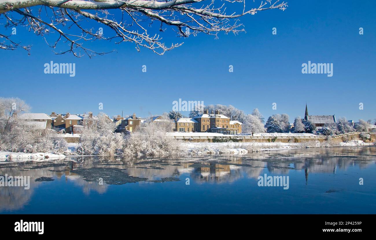 Frosty morning at the Junction Pool, River Tweed Scottish Borders Stock ...