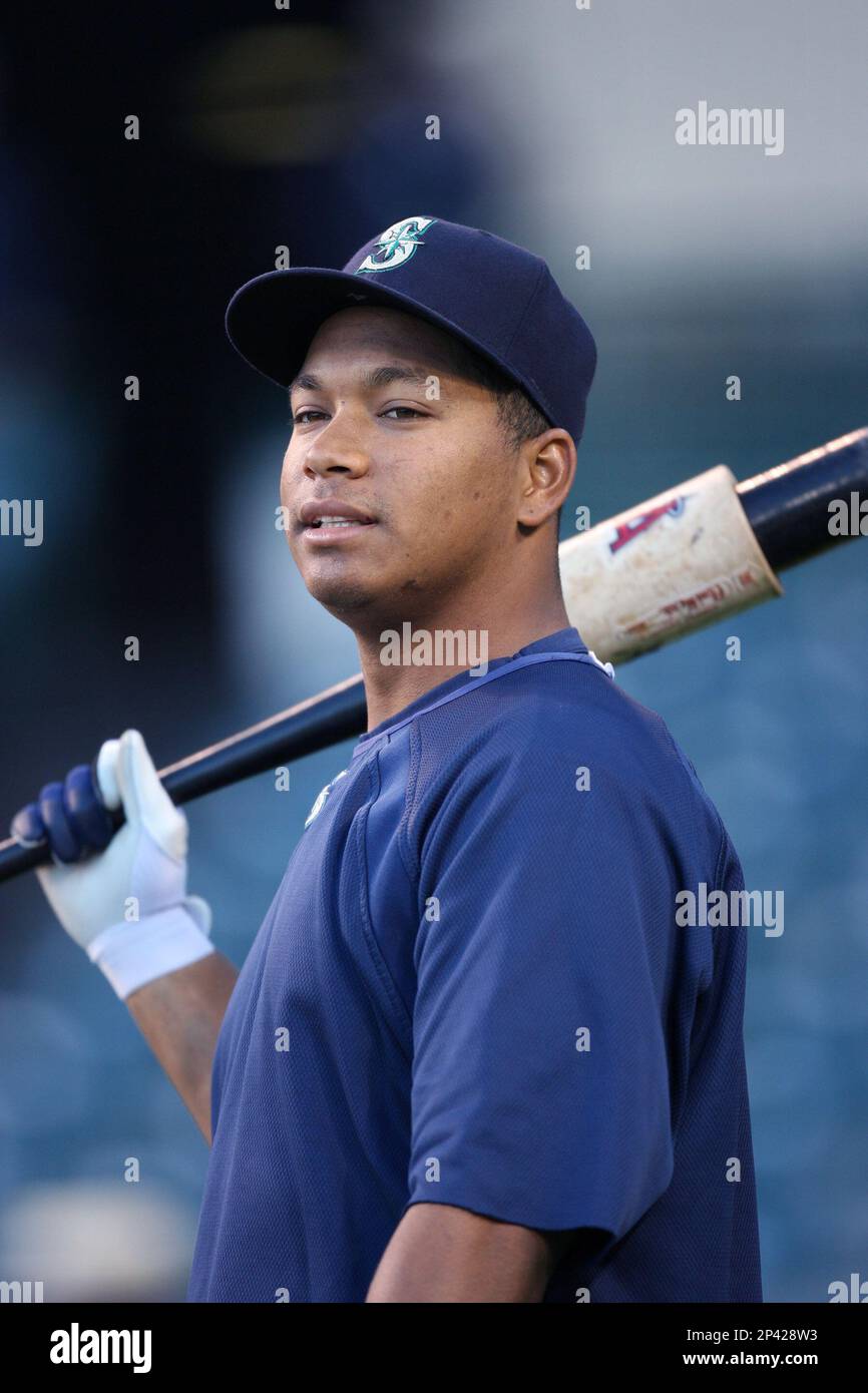 Jose Lopez of the Seattle Mariners during batting practice before a ...