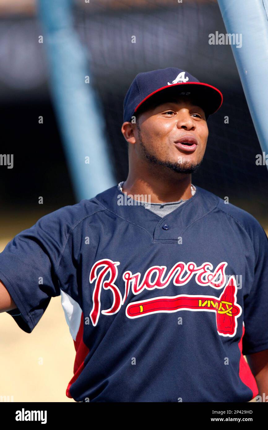 Andruw Jones of the Atlanta Braves during batting practice before a ...