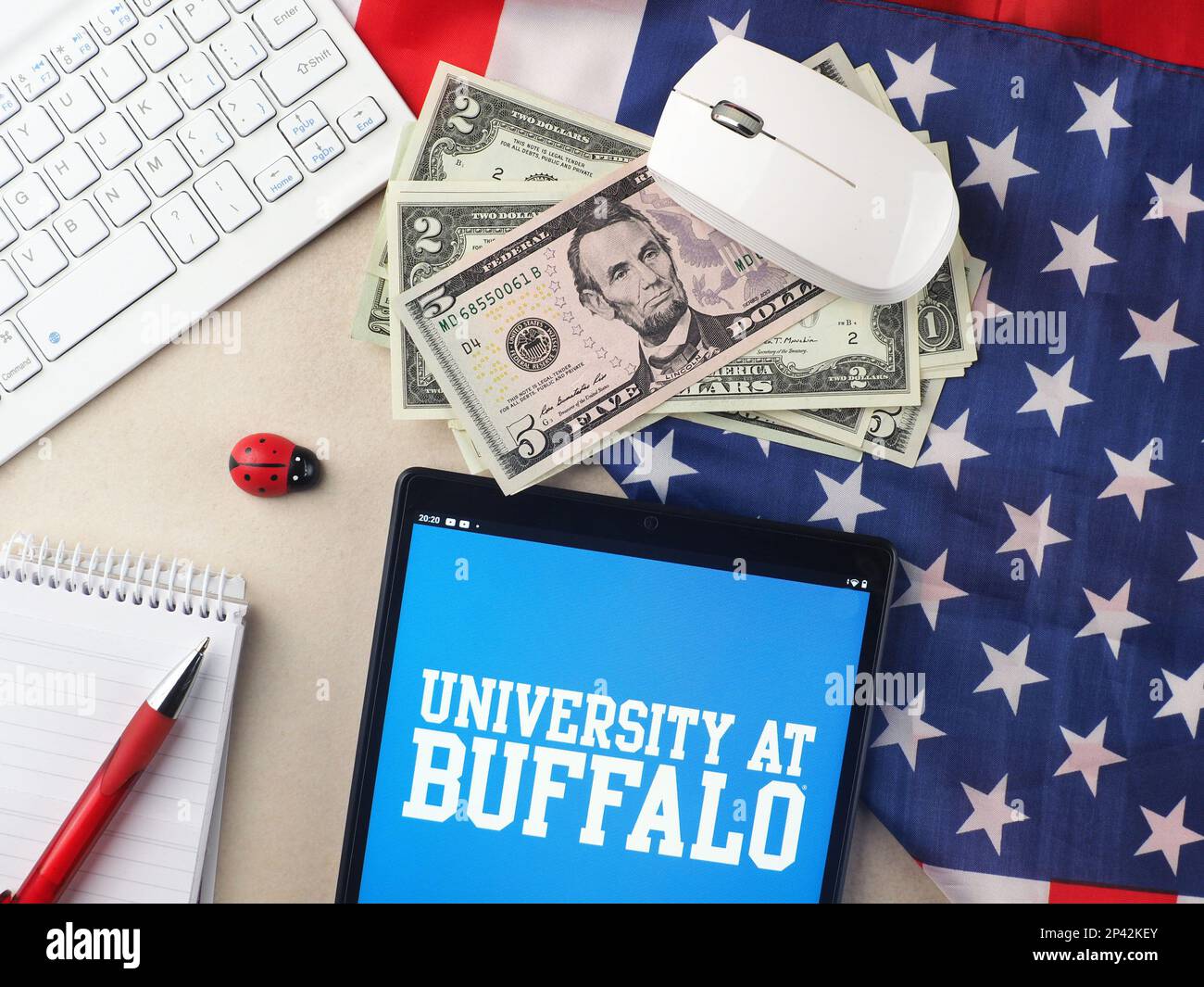 In this photo illustration, University at Buffalo logo seen displayed ...