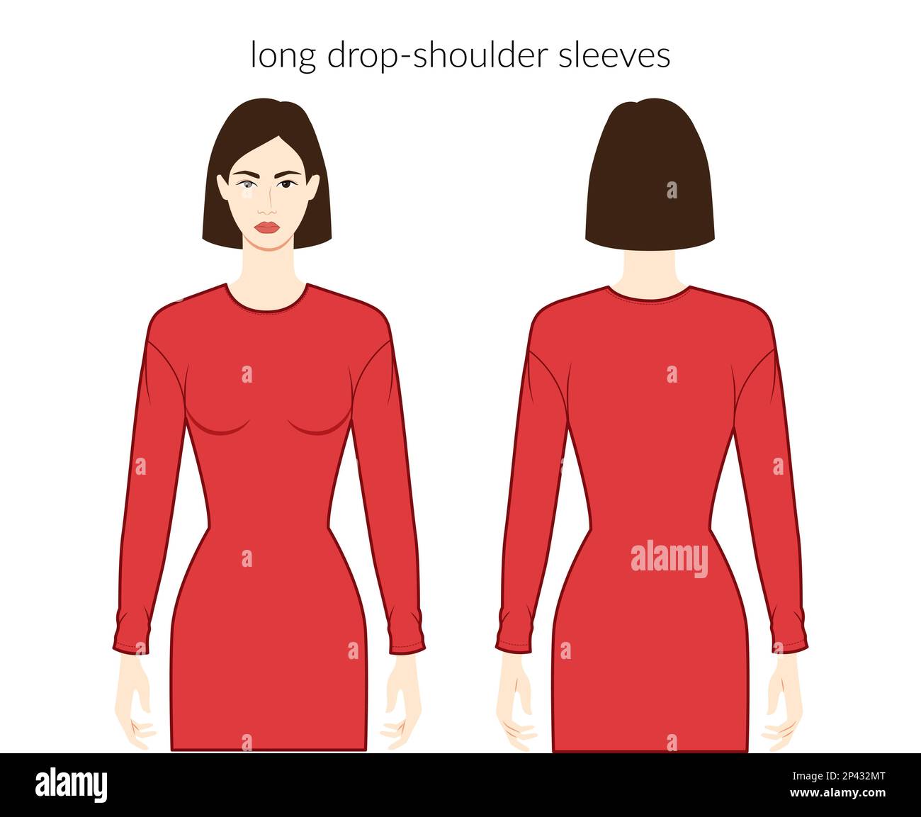 Drop-shoulder sleeves long length clothes character beautiful lady in ...