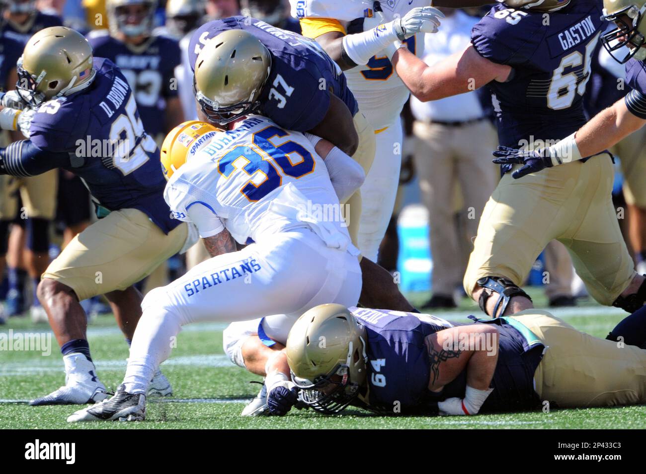25 October 2014: Navy Midshipmen fullback Chris Swain (37) runs for a ...