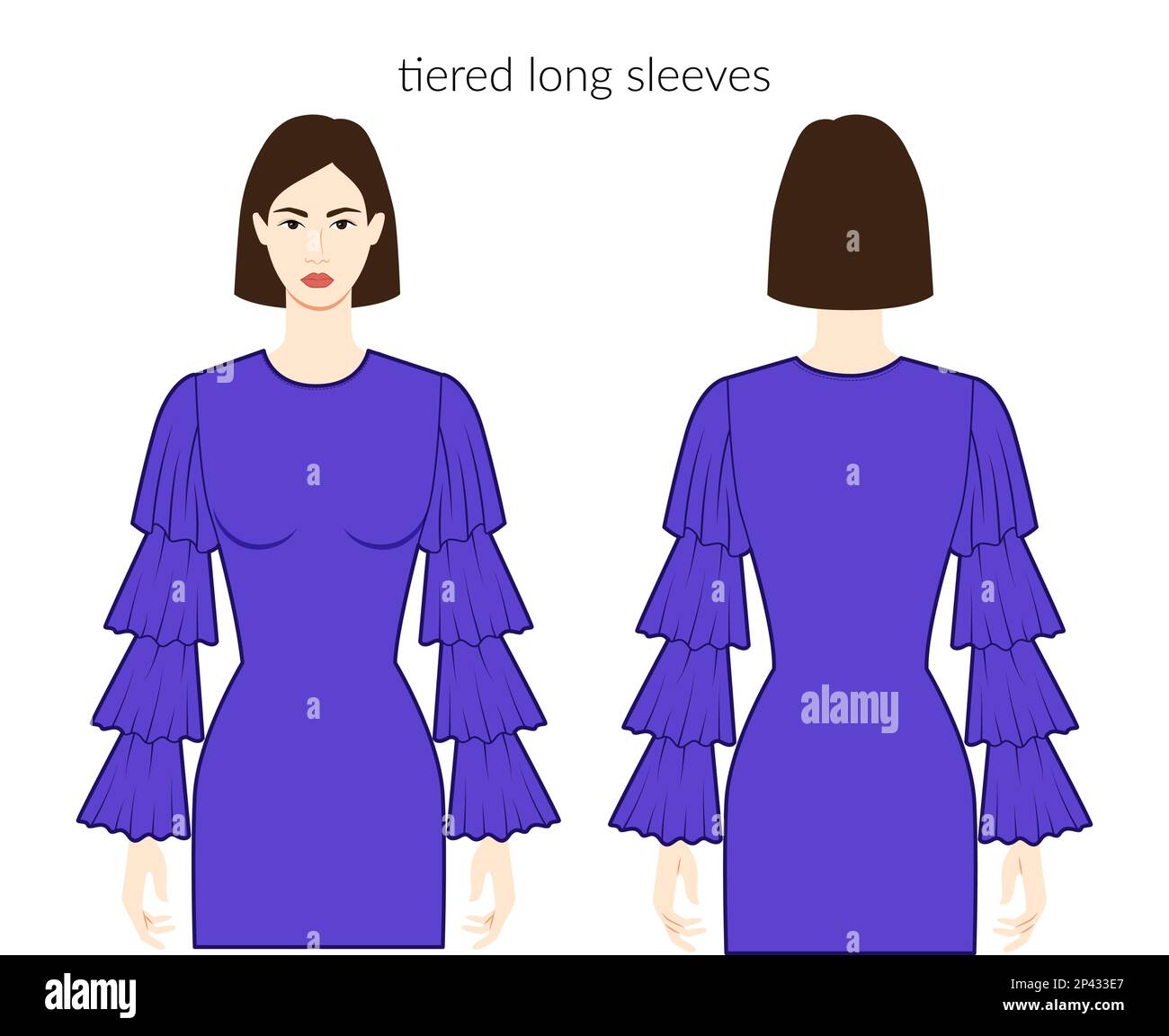 Tiered sleeves long length clothes character lady in blue top, shirt ...