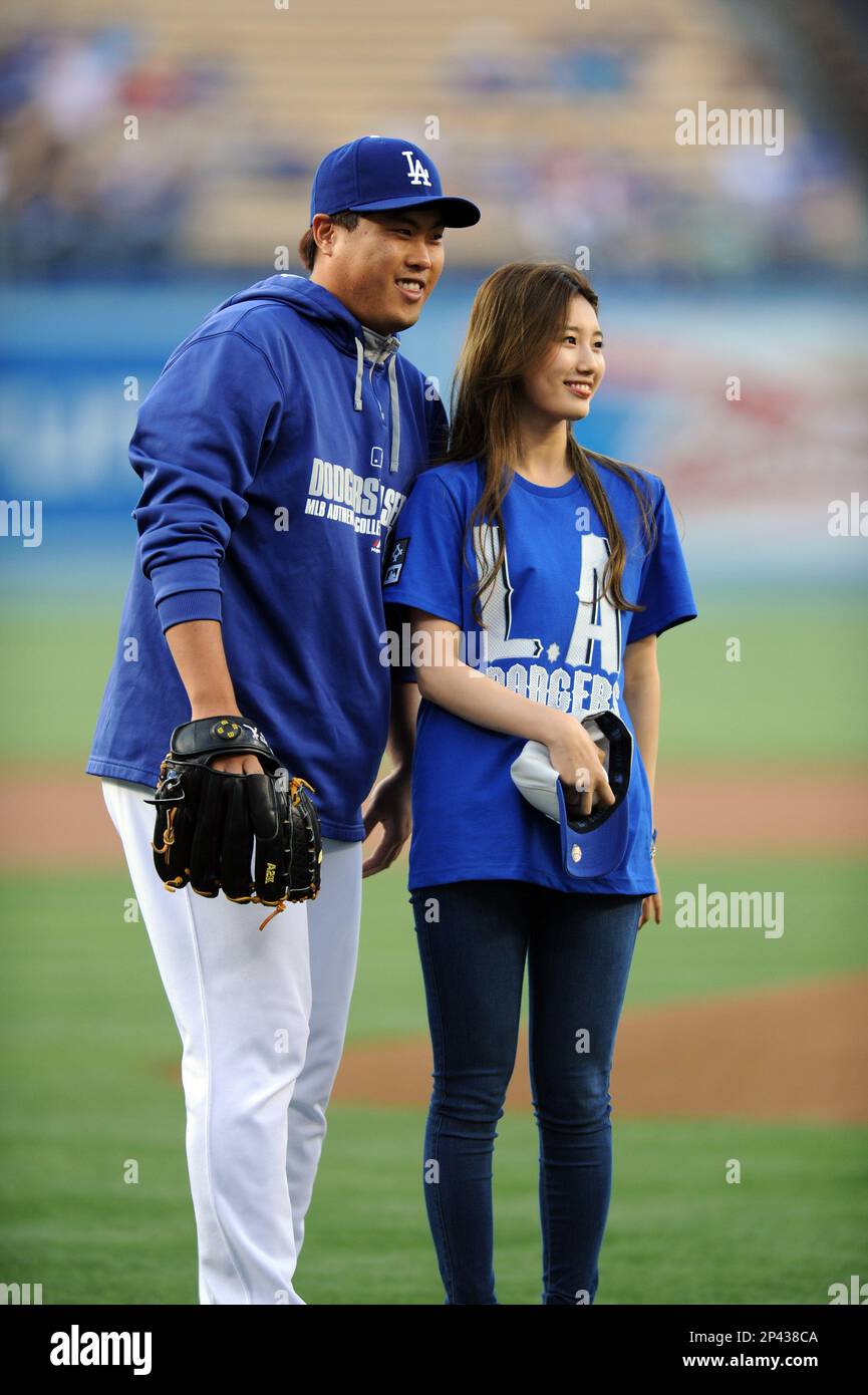 28 May 2014: South Korean idol Suzy poses with Los Angeles Dodgers ...