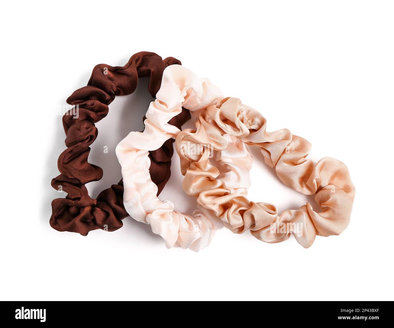 Different silk scrunchies isolated on white background Stock Photo - Alamy