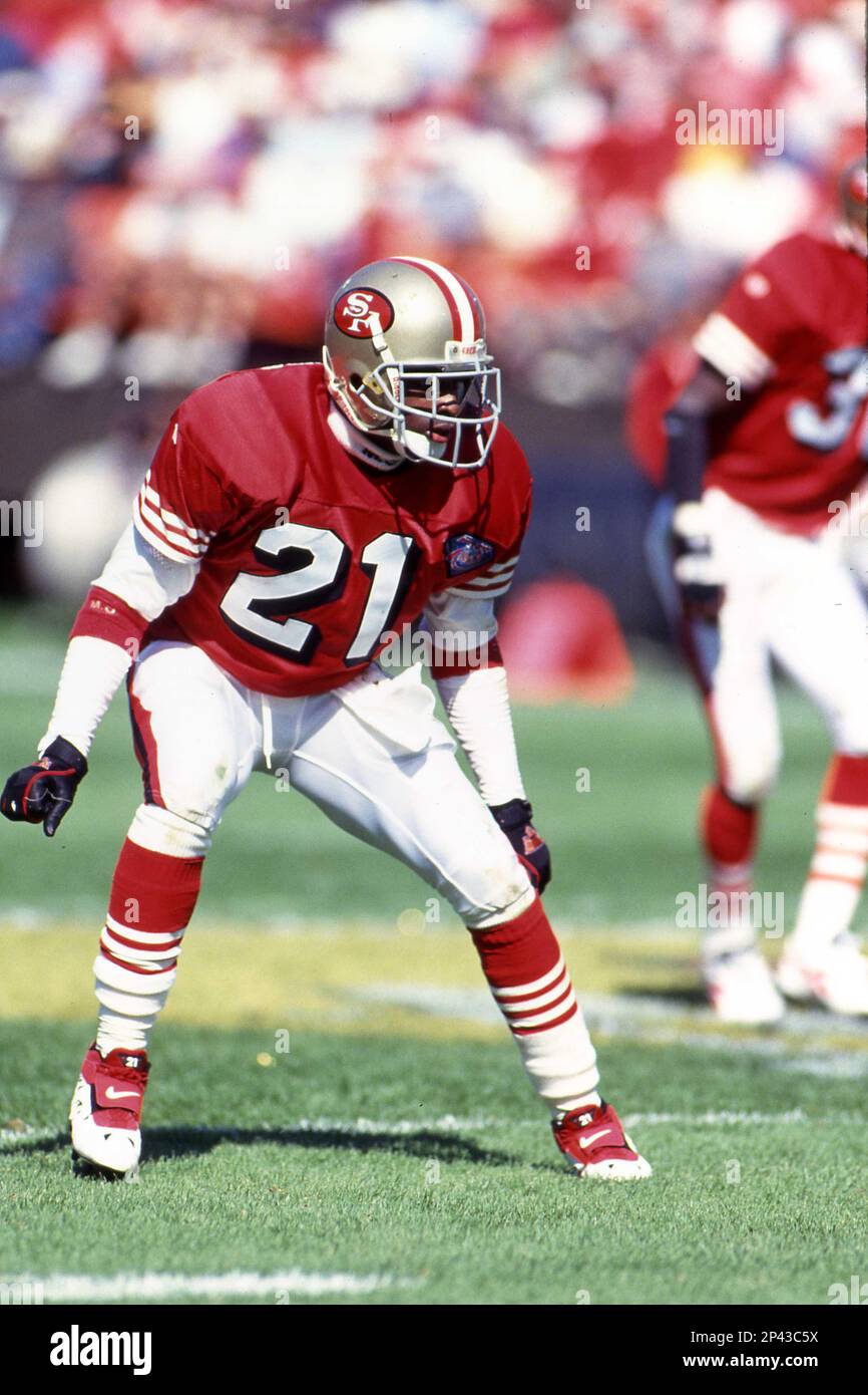 Deion Sanders #21 of the San Francisco 49ers in action.Circa the 1980's ...