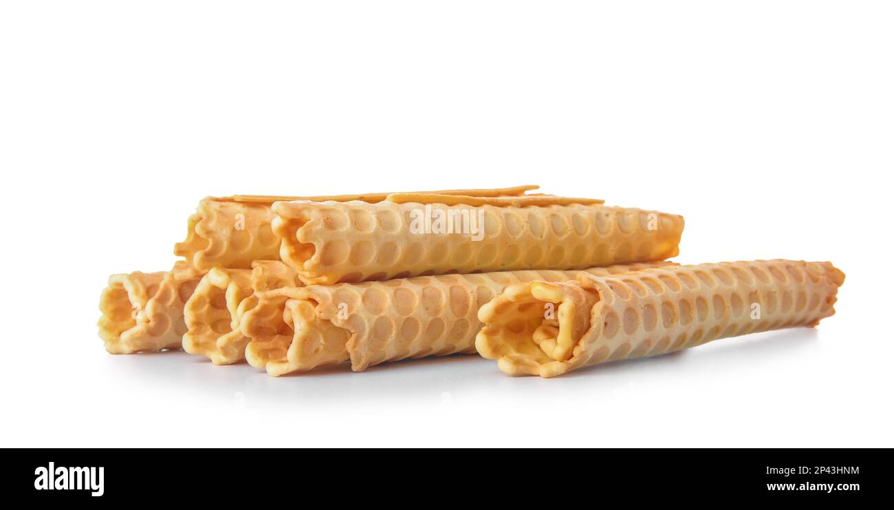 Wafer rolls isolated on white background Stock Photo - Alamy