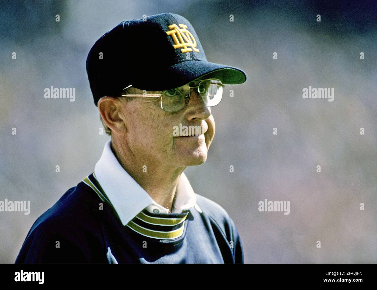 Notre Dame football coach Lou Holtz directs play from the sidelines in ...