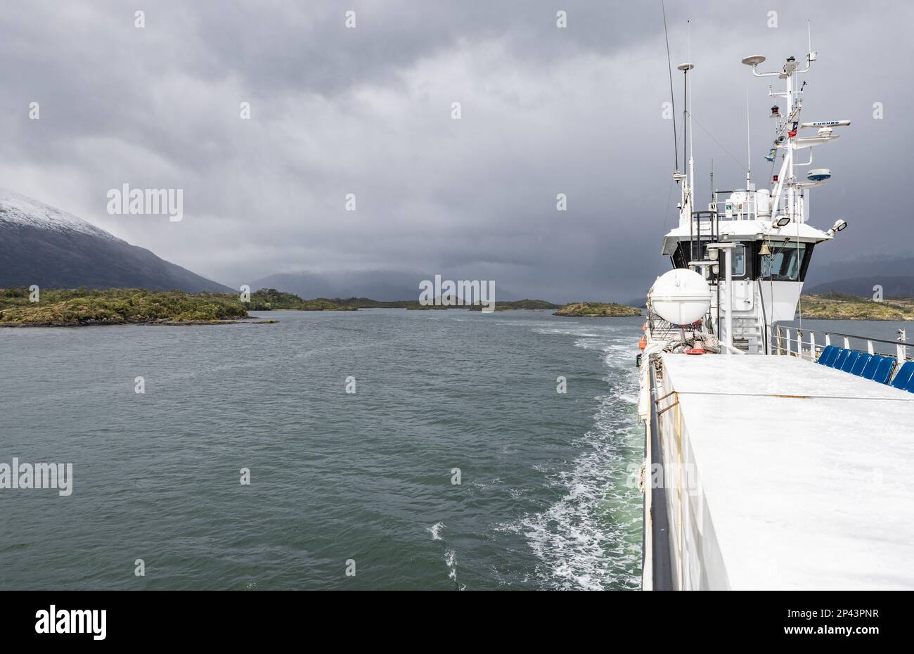 Ferry in the cold water of the fjords of southern Chile Stock Photo - Alamy