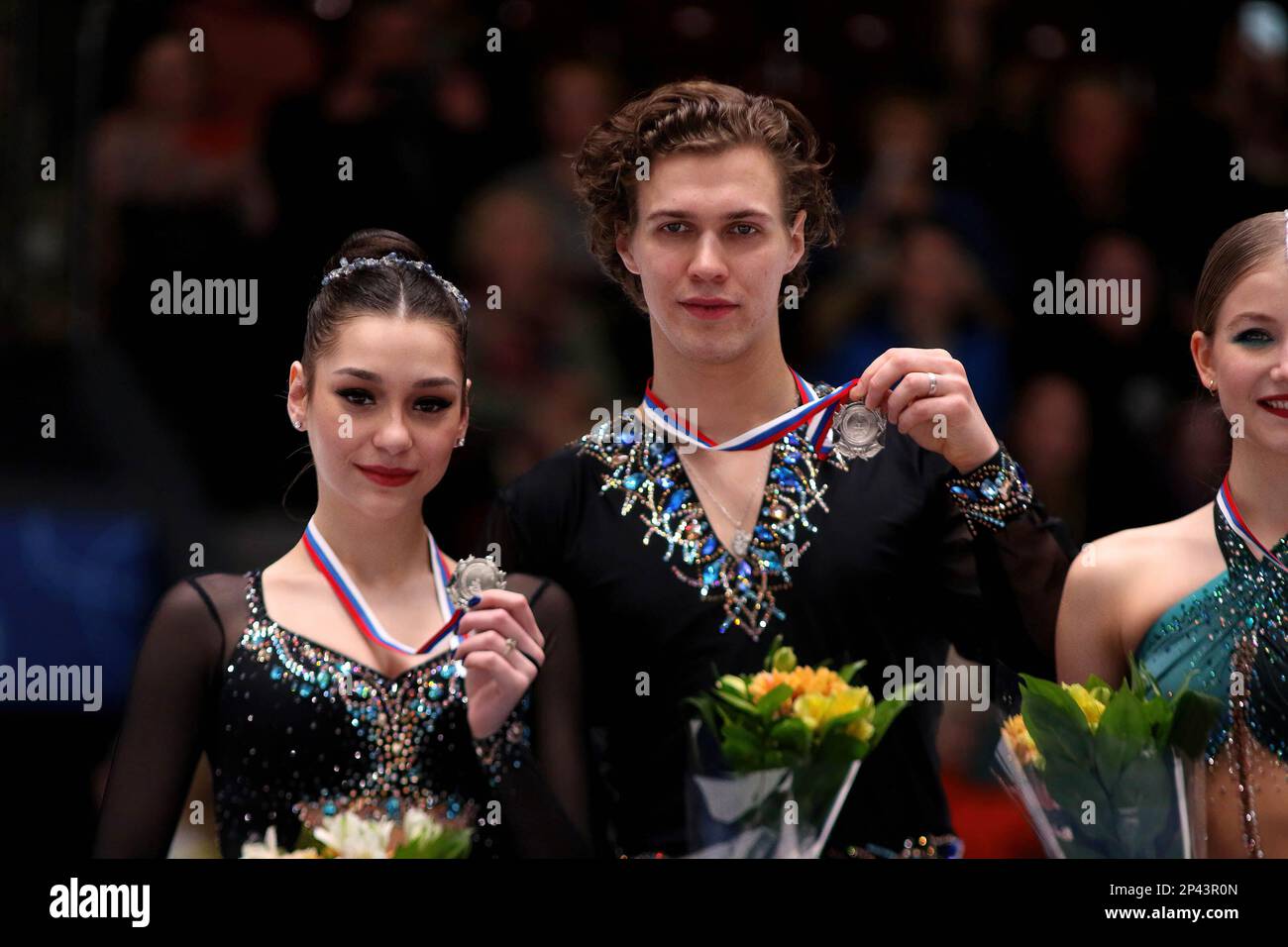 Elizaveta Shanaeva and Pavel Drozd pose with medals at the Award ...