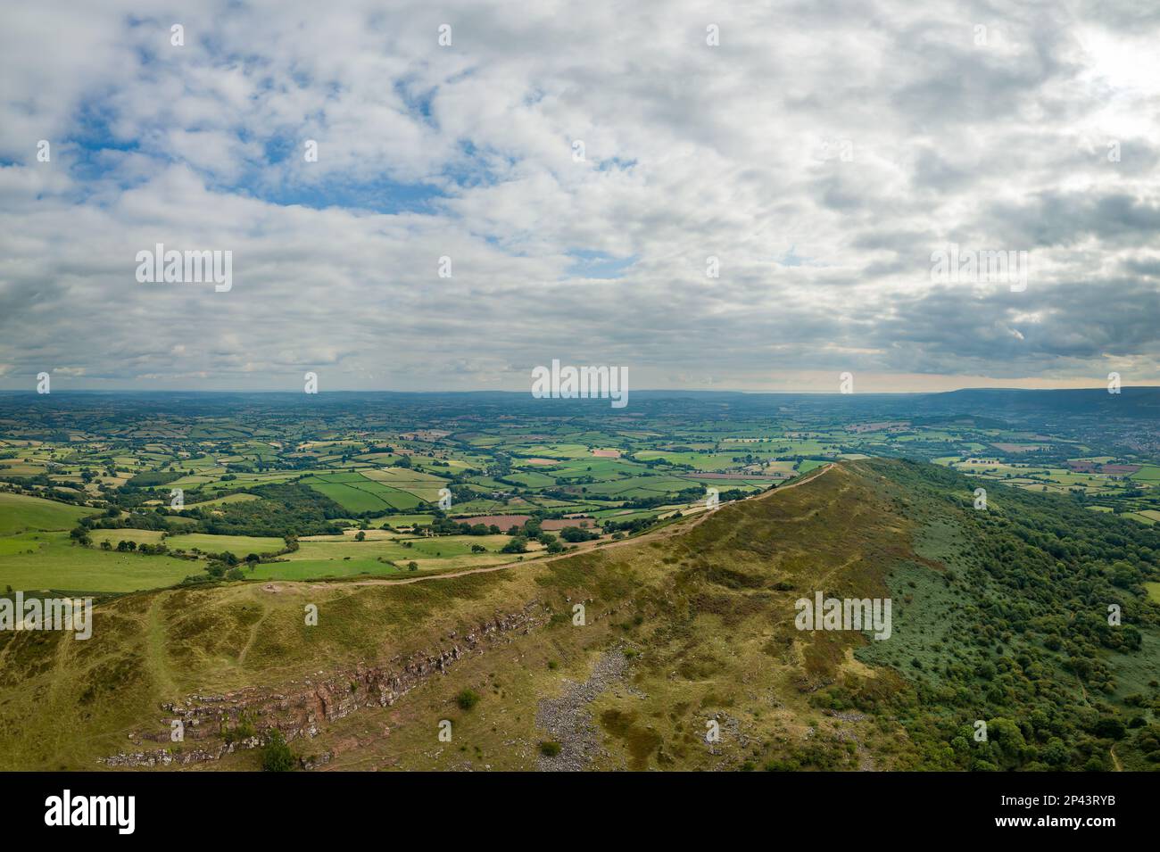 Aerial view of the Skirrid Fawr mountain in the Brecon Beacons, Wales ...