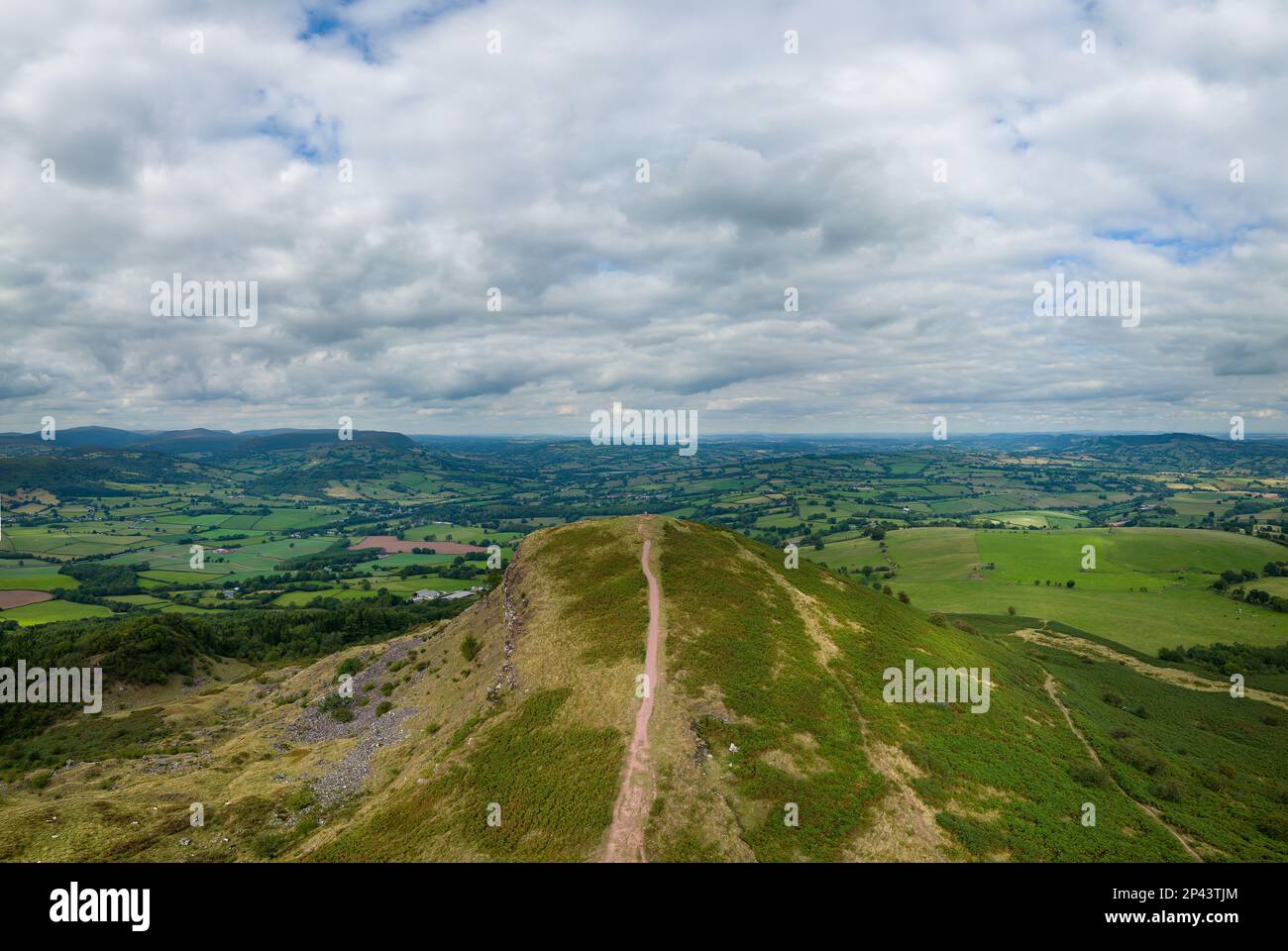 Aerial view of the Skirrid Fawr mountain in the Brecon Beacons, Wales ...