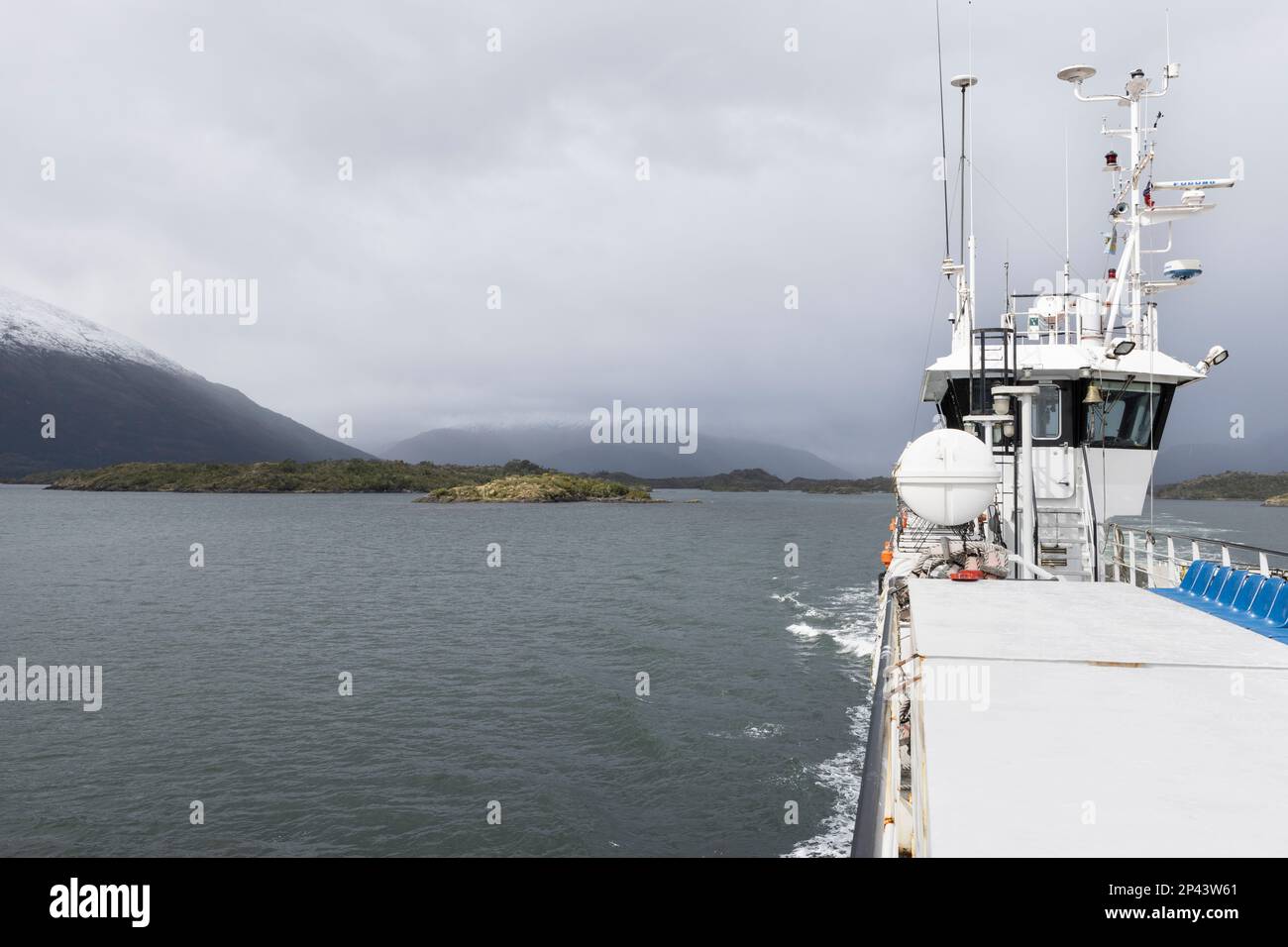 Ferry in the cold water of the fjords of southern Chile Stock Photo - Alamy
