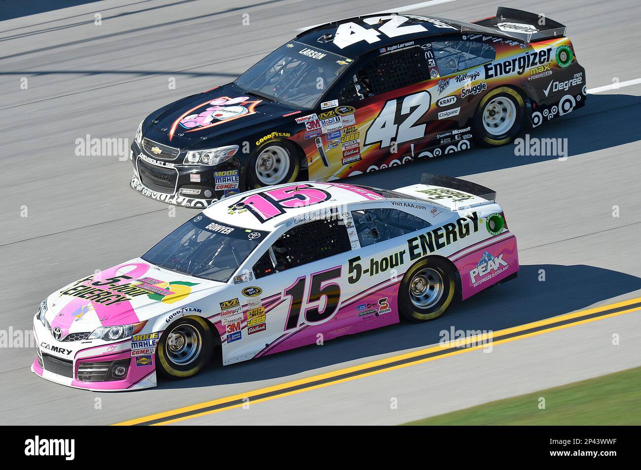OCTOBER 18: Clint Bowyer (15) races with Kyle Larson (42) during ...
