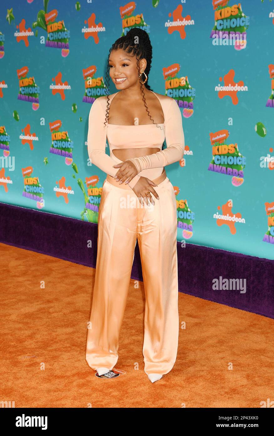 LOS ANGELES, CALIFORNIA - MARCH 04: Halle Bailey attends Nickelodeon's 2023 Kids' Choice Awards ...