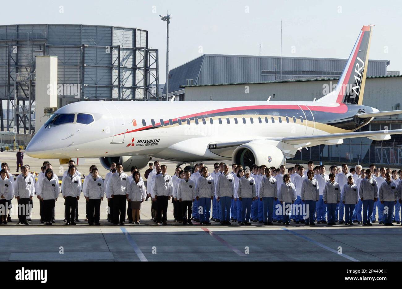 Mitsubishi Aircraft Co.'s new jet liner MRJ is displayed during the ...