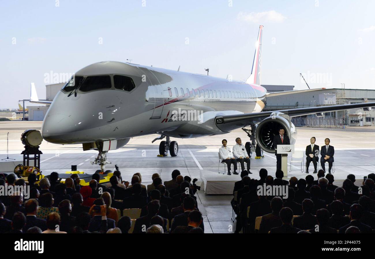 Mitsubishi Aircraft Co.'s new jet liner MRJ is displayed during the ...