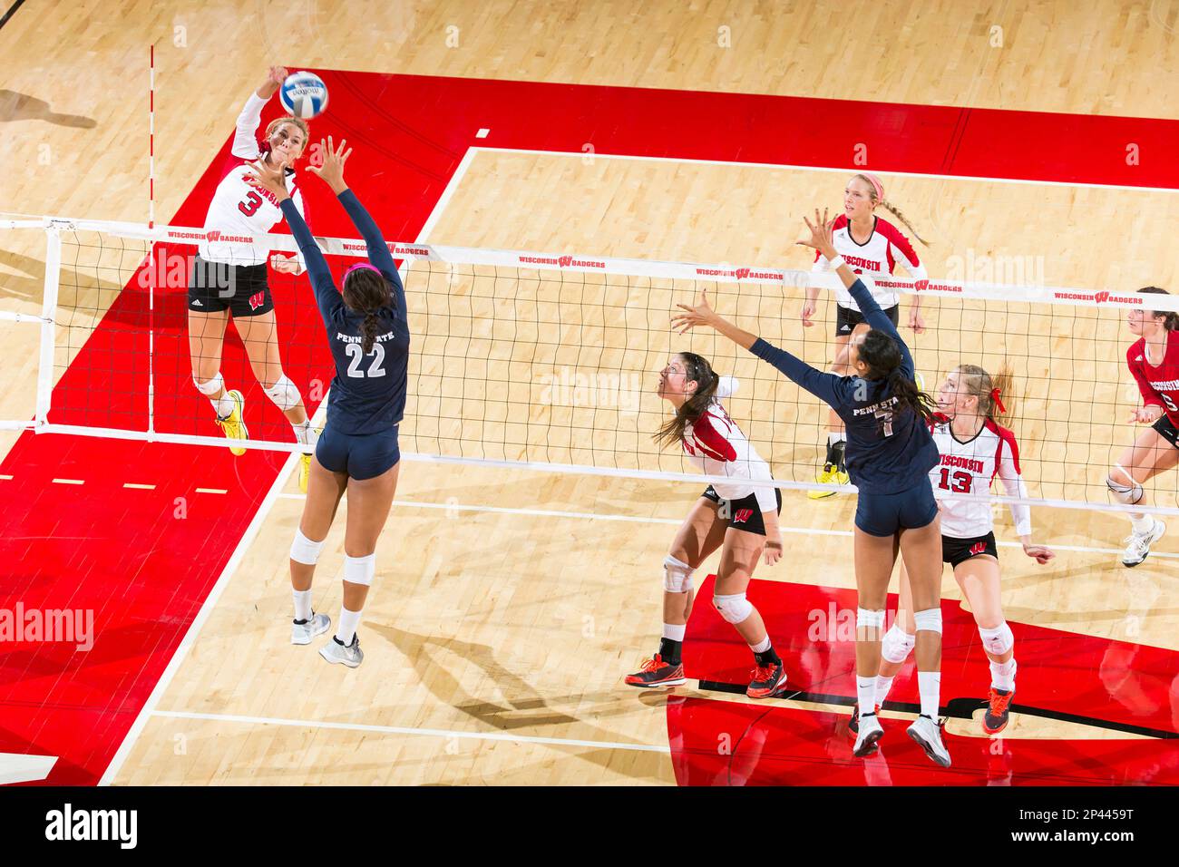 Wisconsin Badgers Courtney Thomas (3) spikes the ball during an NCAA ...