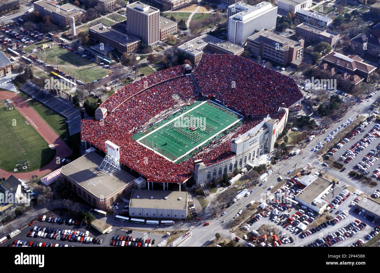 An aerial view of Memorial Stadium, University of Nebraska, Lincoln ...