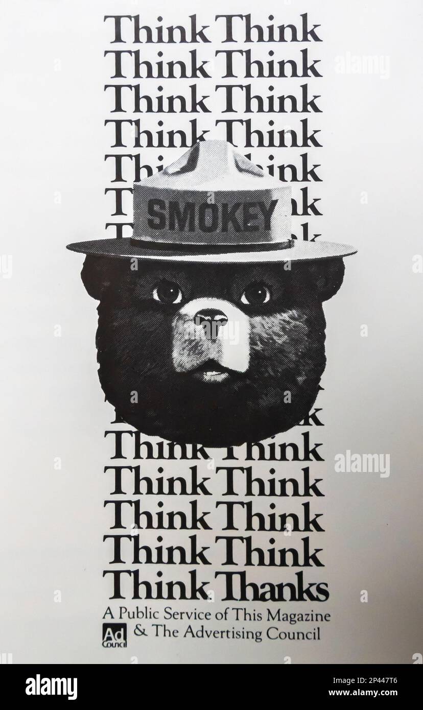 Smokey the Bear: Think. Thanks advert in a Natgeo magazine April 1991 ...
