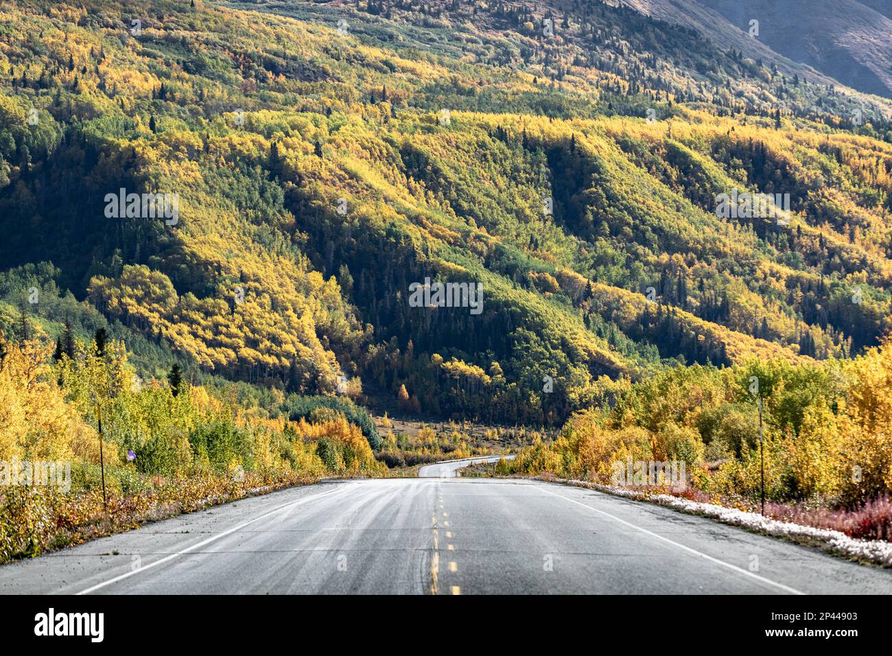 Road trip, tourism, travel themed shot heading directly towards huge ...