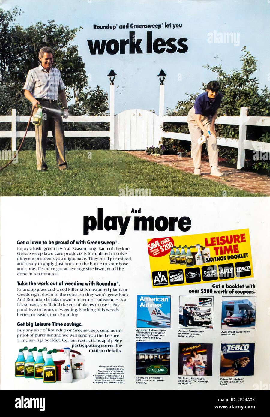 Roundup and Greensweep advert in a Natgeo magazine April 1991 Stock ...