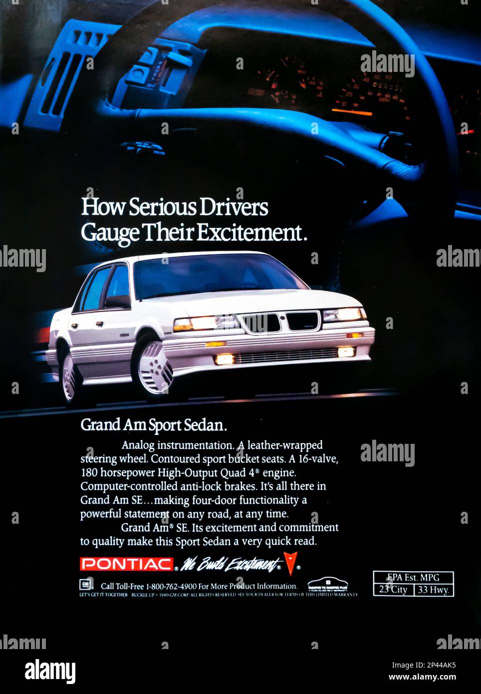 Pontiac Grand Am Sport Sedan advert in a Natgeo magazine April 1991 ...