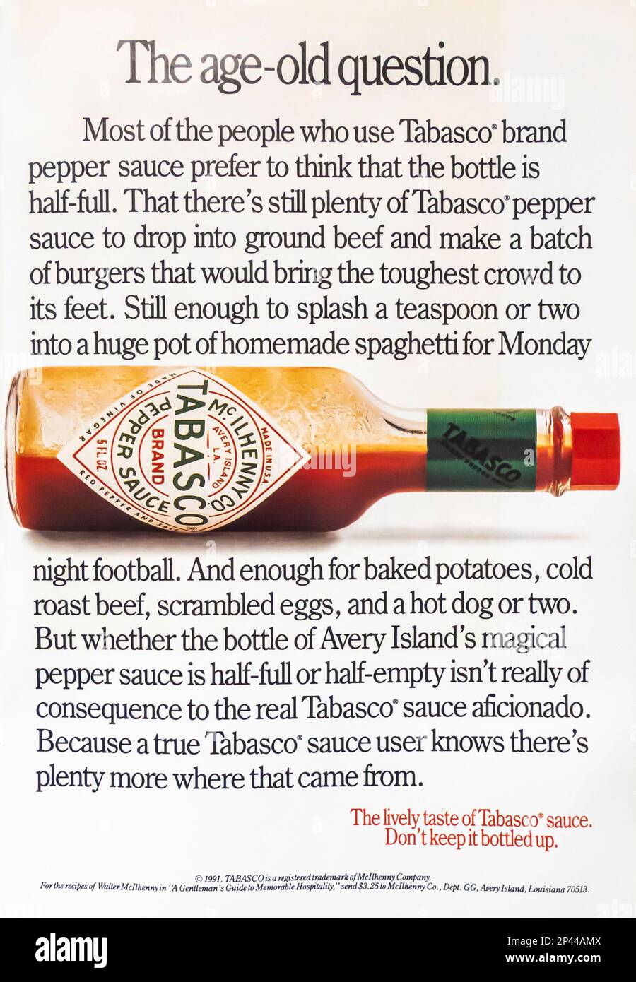 Tabasco advert in a Natgeo magazine April 1991 Stock Photo - Alamy