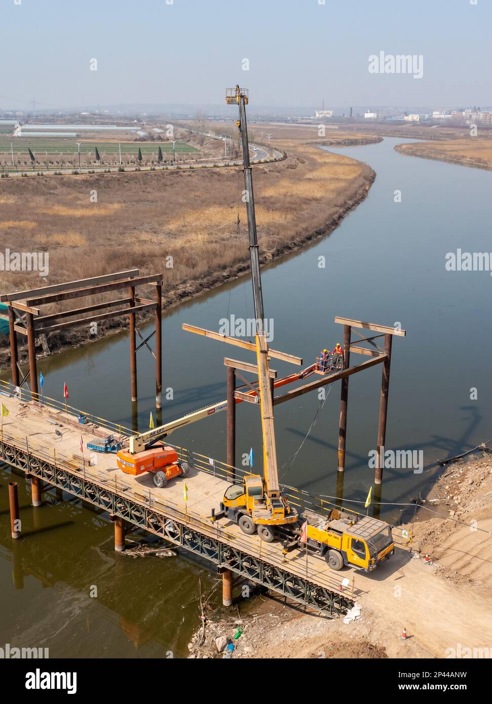YUNCHENG, CHINA - MARCH 5, 2023 - A bridge project is underway at Fenhe ...