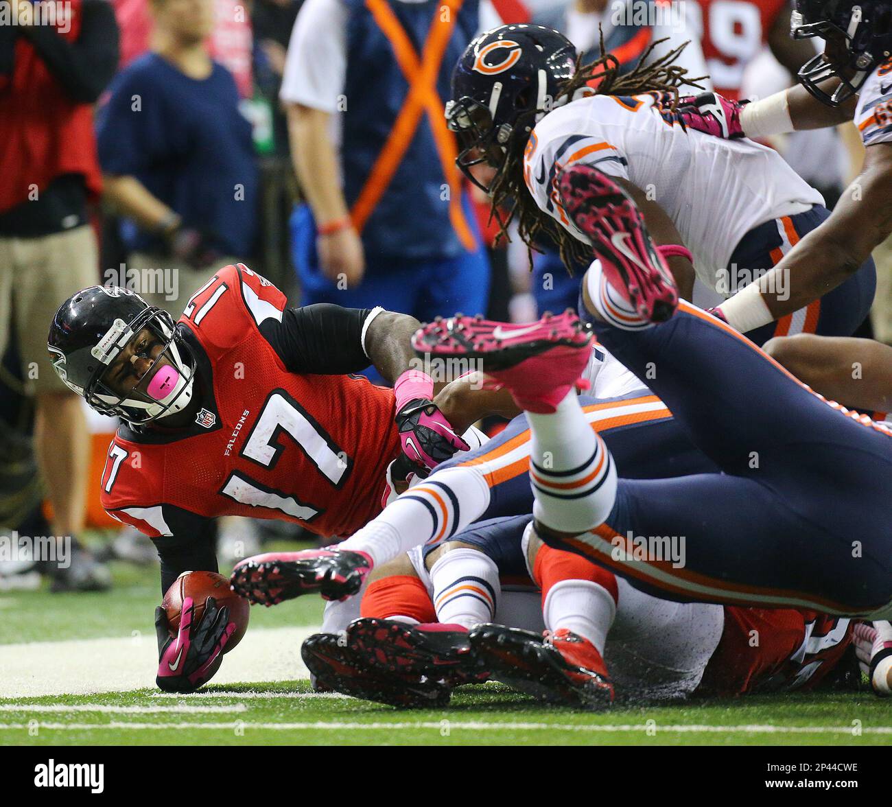 Atlanta Falcons wide receiver Devin Hester is taken down by Chicago ...