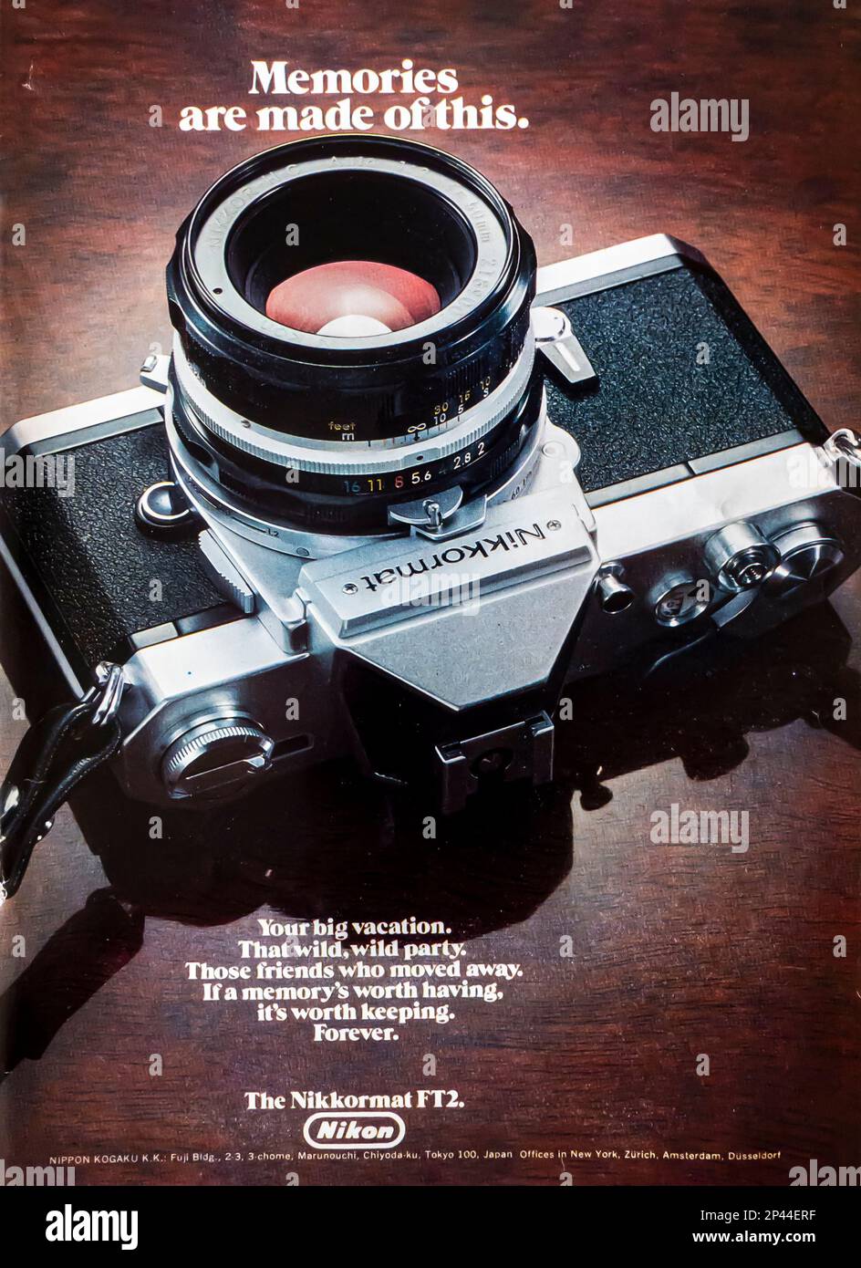 Nikon Nikkormat FT2 advert in a Natgeo magazine June 1975 Stock Photo ...