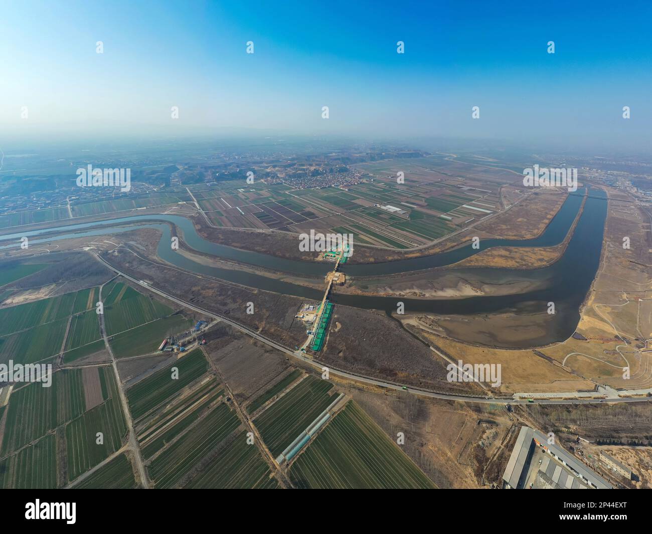 YUNCHENG, CHINA - MARCH 5, 2023 - A bridge project is underway at Fenhe ...
