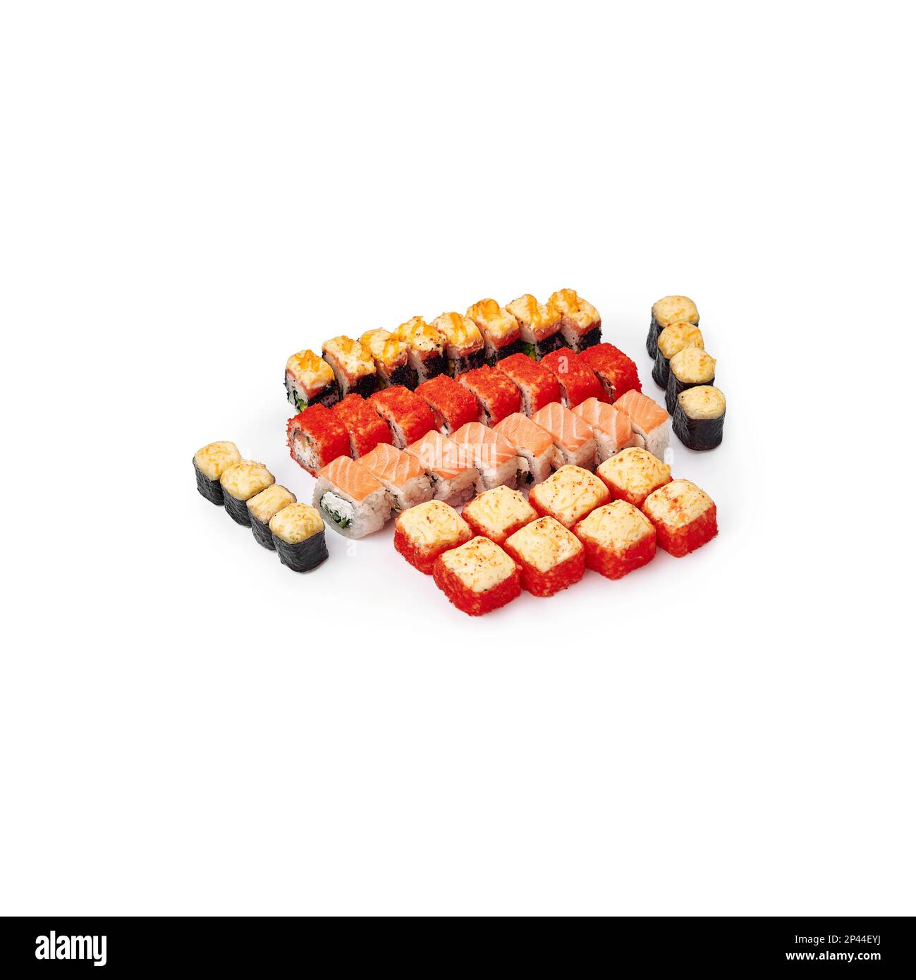 set Megapolis baked sushi rolls white background isolated Stock Photo ...
