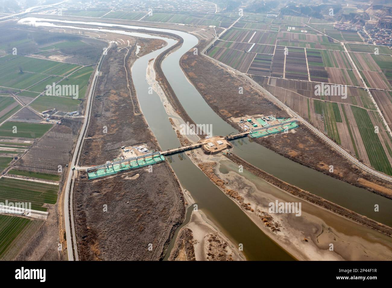 YUNCHENG, CHINA - MARCH 5, 2023 - A bridge project is underway at Fenhe ...