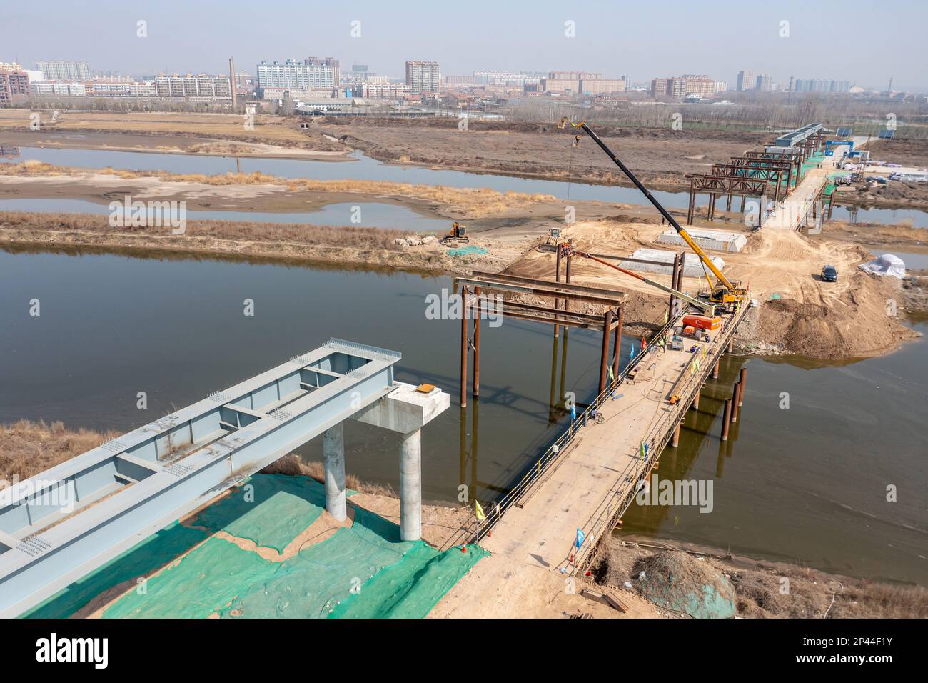 YUNCHENG, CHINA - MARCH 5, 2023 - A bridge project is underway at Fenhe ...