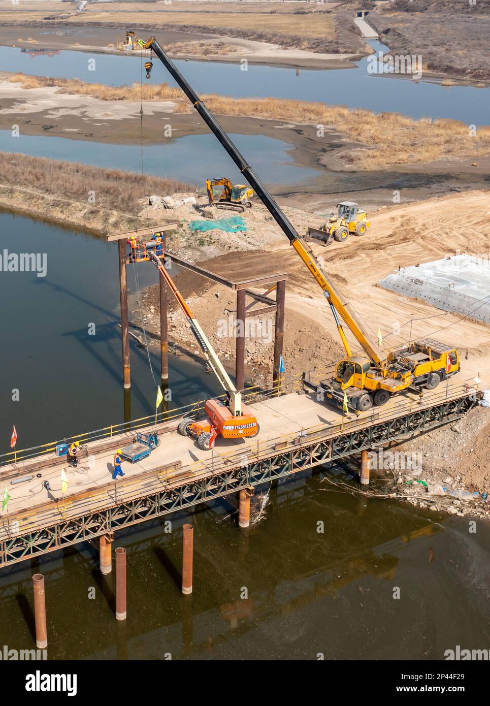 YUNCHENG, CHINA - MARCH 5, 2023 - A bridge project is underway at Fenhe ...