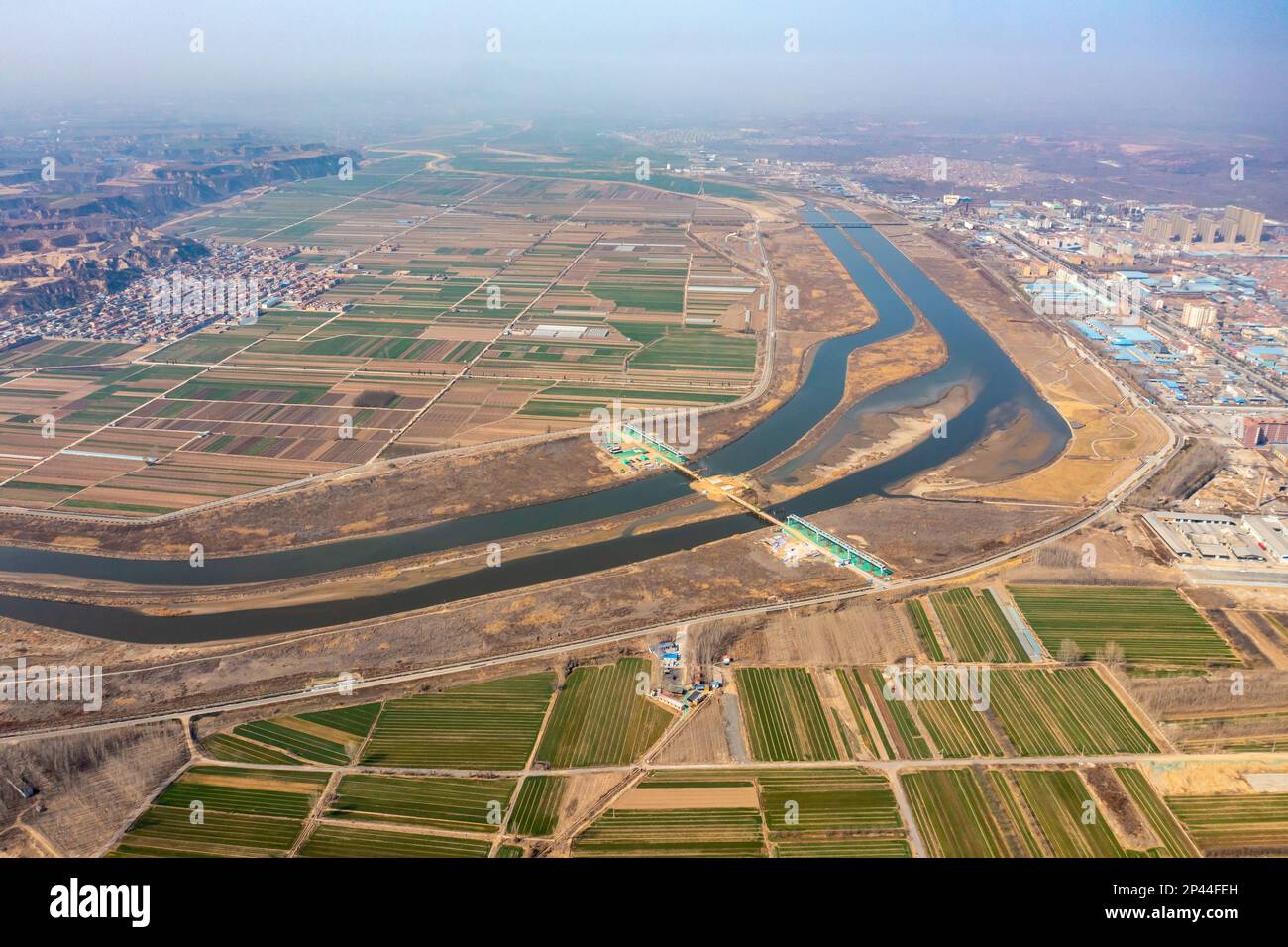 YUNCHENG, CHINA - MARCH 5, 2023 - A bridge project is underway at Fenhe ...