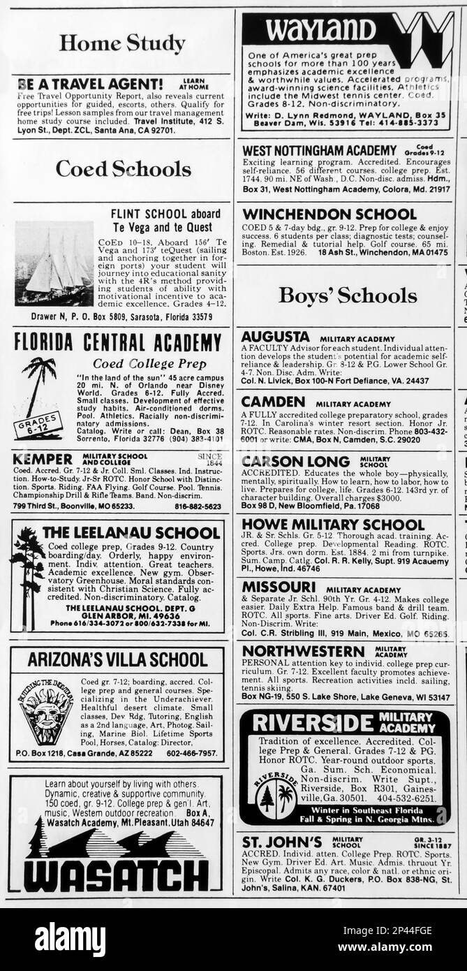 Boys schools, home study, coed school advert sheet page in a Natgeo ...