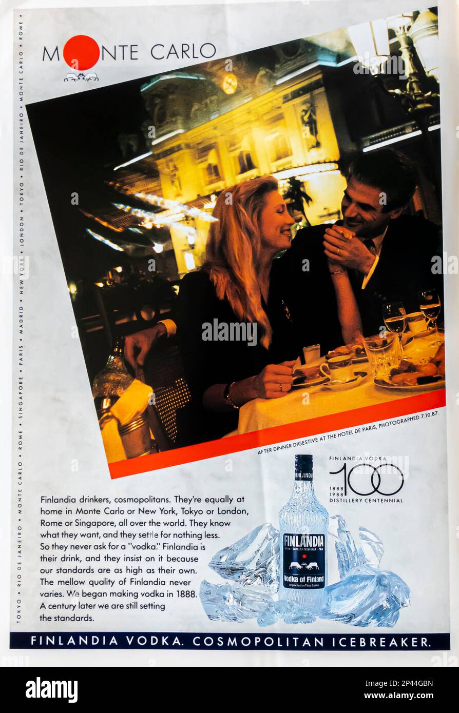 Vodka Finlandia advert in a Natgeo magazine May 1988 Stock Photo - Alamy