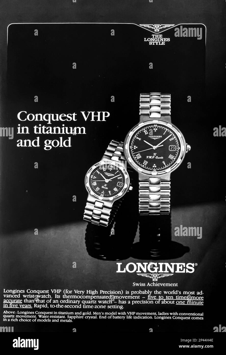 Longines Conquest VHP advert in a magazine May 1988 Stock Photo - Alamy