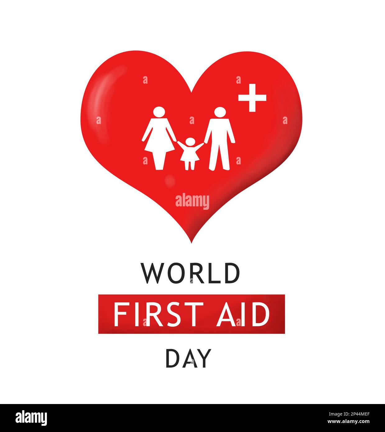 World First Aid Day. Red heart and silhouettes of family on white ...