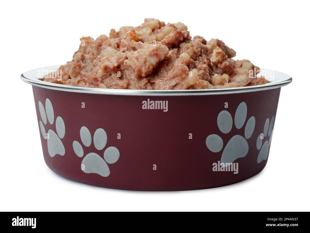 Wet pet food in feeding bowl isolated on white Stock Photo - Alamy