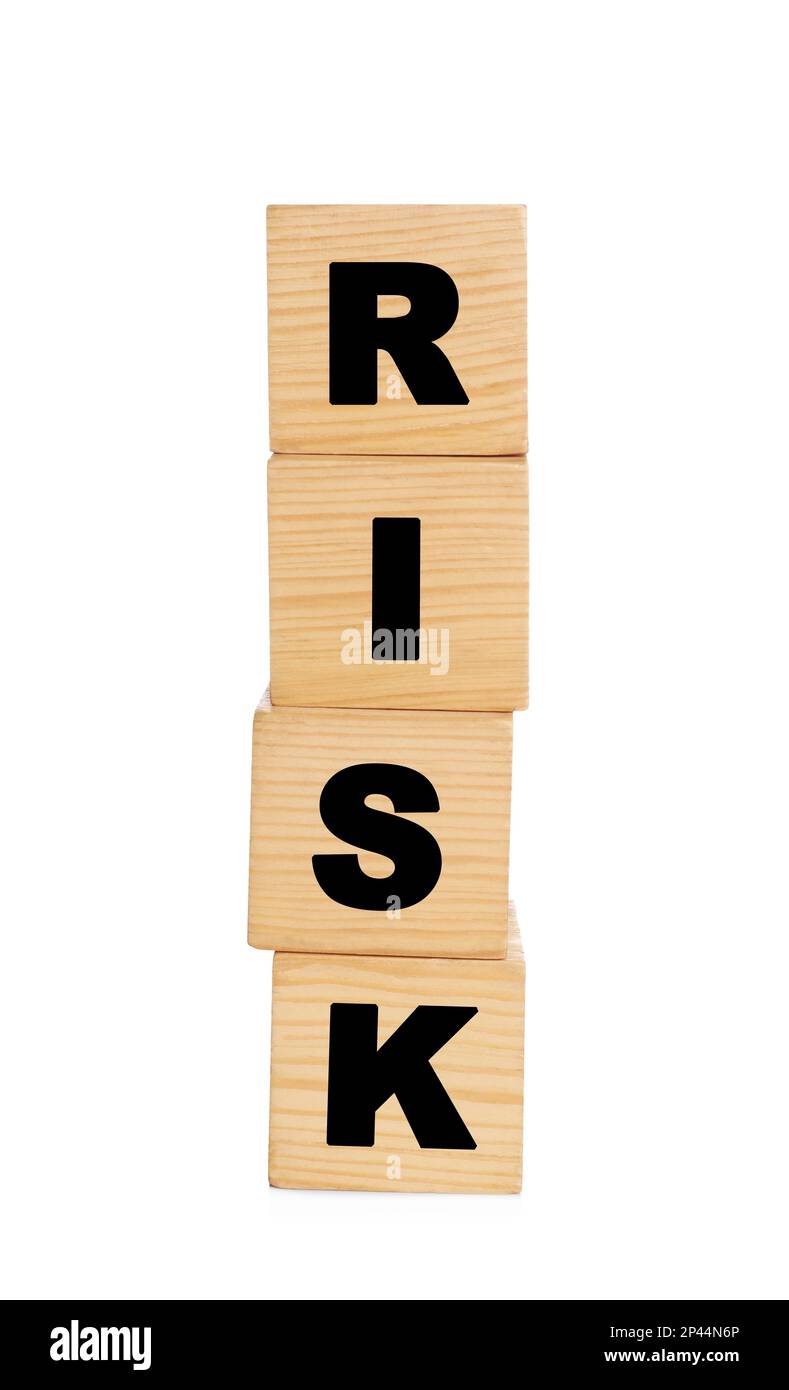 Word Risk made of wooden cubes on white background Stock Photo - Alamy