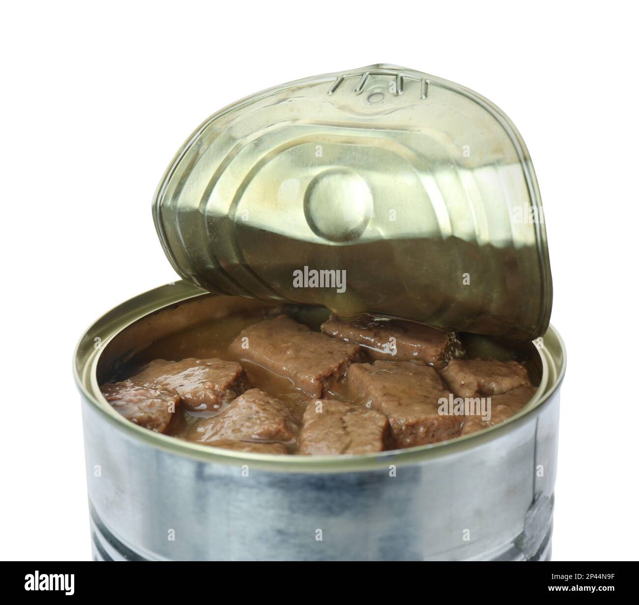 Tin can of wet pet food isolated on white Stock Photo - Alamy