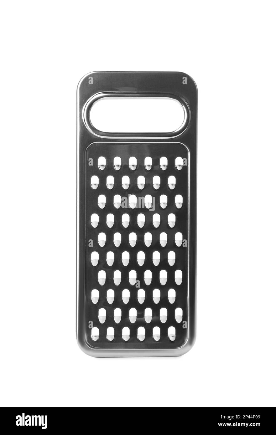 Stainless steel grater on white background. Kitchen utensil Stock Photo ...