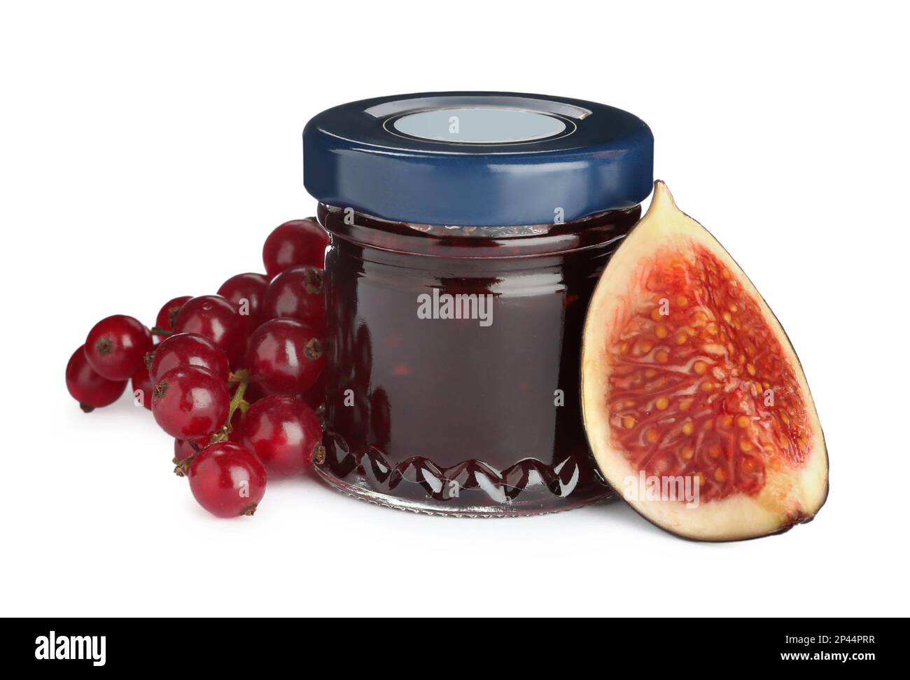 Jar of sweet jam and fresh ingredients on white background Stock Photo ...